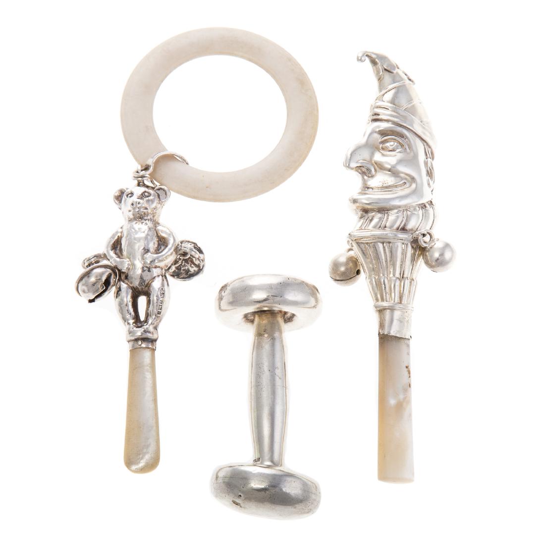 American & Continental silver baby rattles