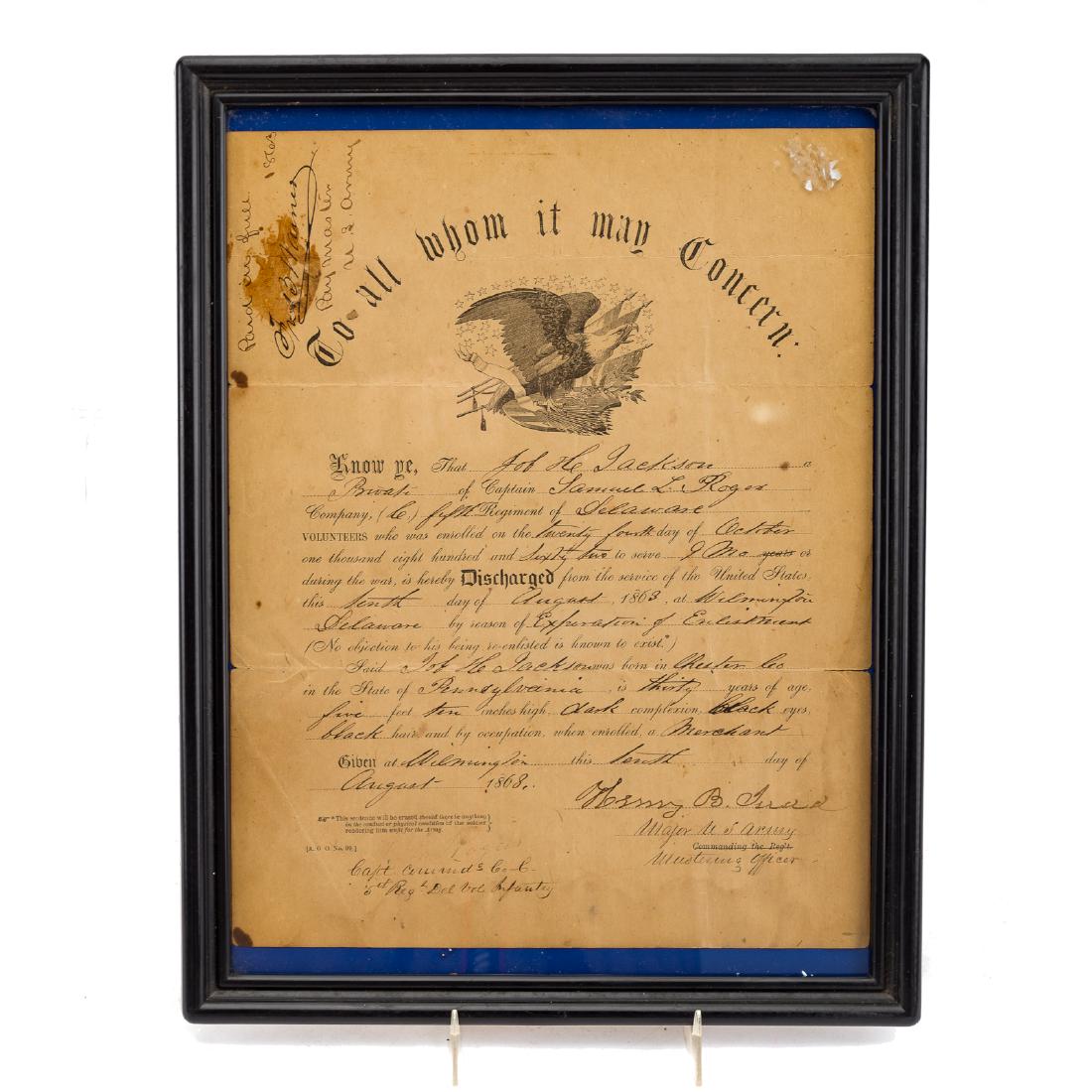 1863 Framed Civil War Discharge