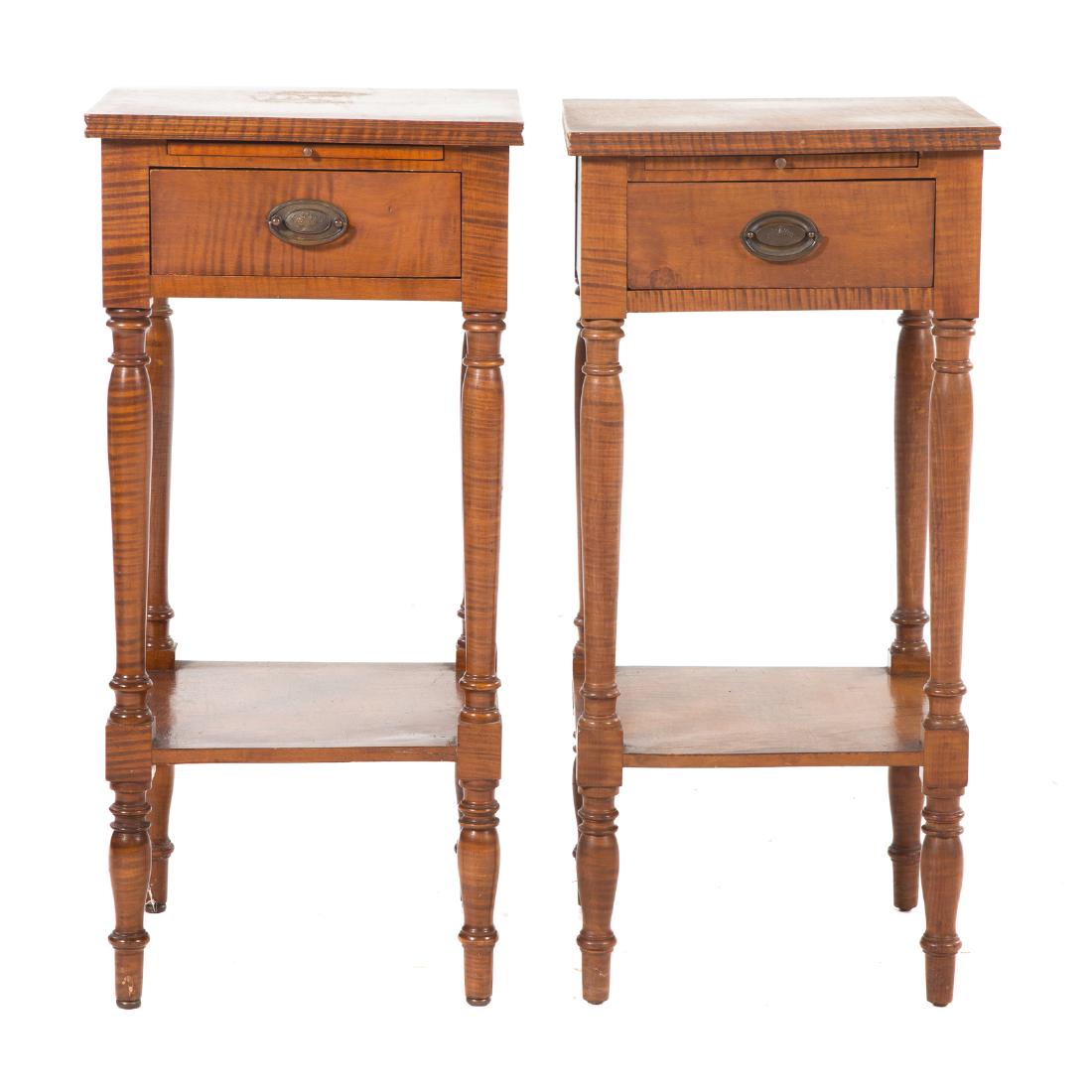 Pair Federal style tiger maple side tables
