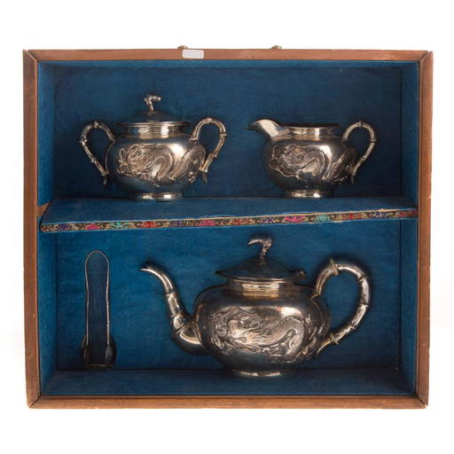 Zeewo Chinese Export Silver Tea Set With Tongs