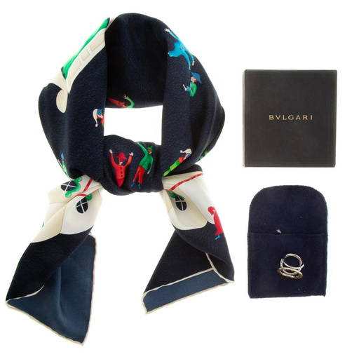 A Bulgari Silk Scarf & Scarf Ring