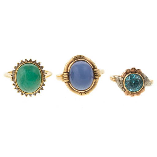A Collection Of Three Gold Gemstone Rings