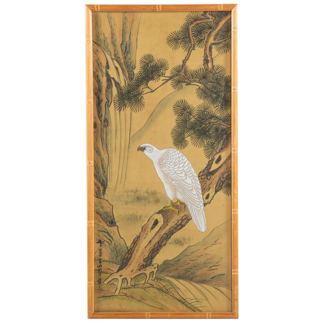 Japanese Painted Silk Scroll Of Hawk