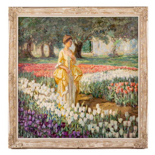 R. Mcgill Mackall. "lady In The Tulip Garden," Oil