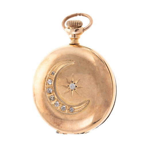 A Diamond Crescent Moon Pocket Watch in 14K - Aug 26, 2021 | Alex ...