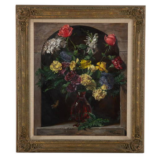 Joseph Sheppard. Flowers In Niche, Oil On Board