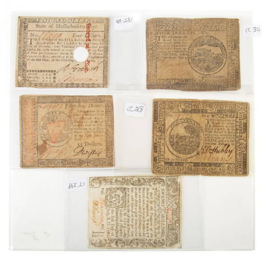 Five Continental & Colonial Currency Notes (#0611) on Jan 19, 2023 ...