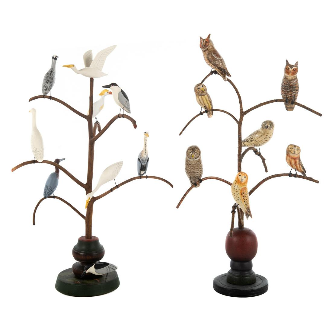 Two Folk Art Carved Wood Bird Trees - Feb 25, 2023 | Alex Cooper in MD