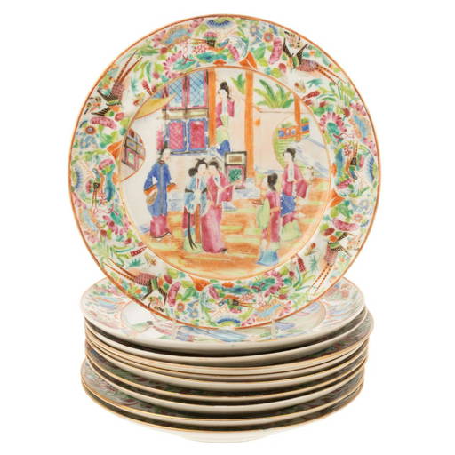 10 Chinese Export Rose Mandarin Plates & Bowls