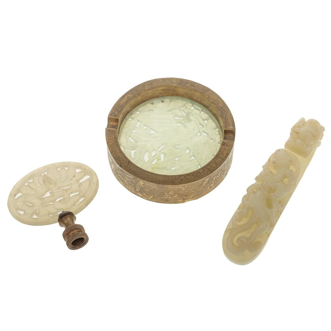 Three Chinese Carved Jade Objects Auction