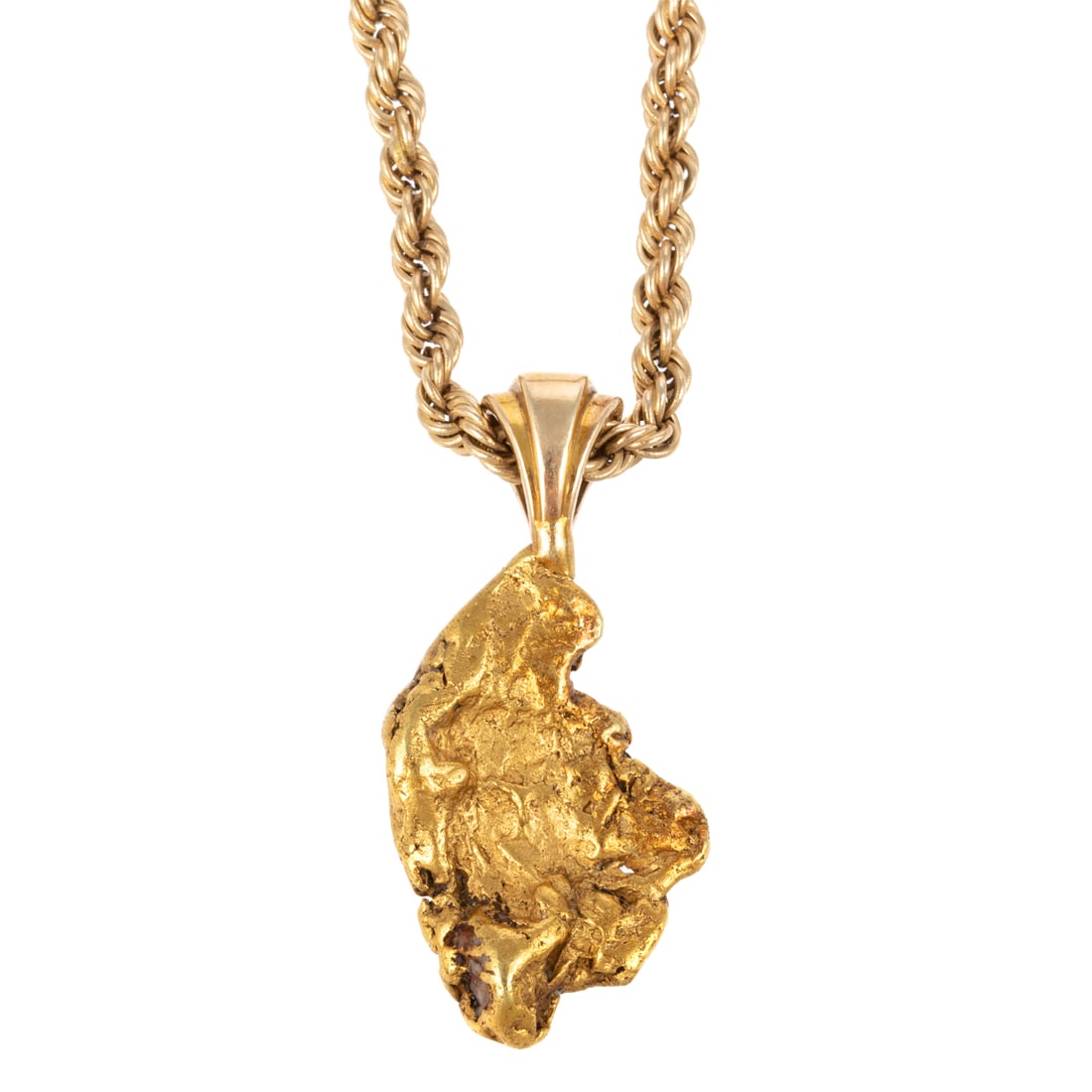 A Gold Nugget Pendant & Rope Chain In 14k Auction