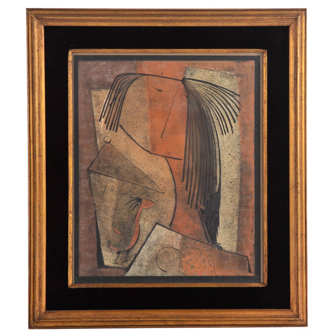 Angel Botello. "girl With Cage," Linocut Auction