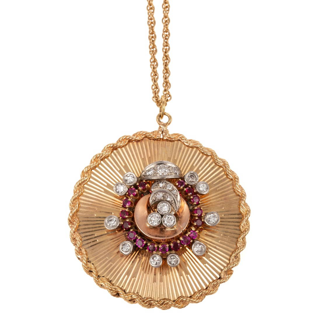 A Monogrammed Diamond & Ruby Disc Pendant In 14k Auction