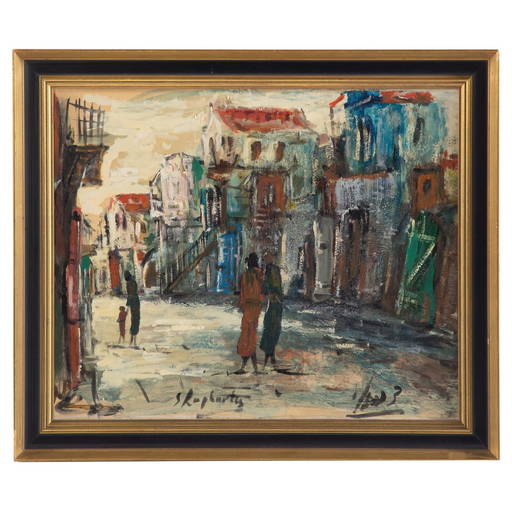Zvi Raphaeli. Street Scene In Jerusalem, Oil