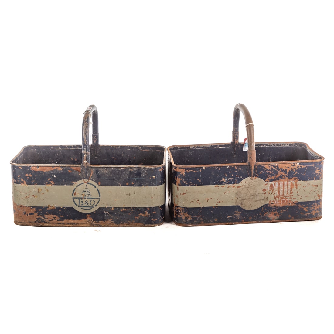 Two B & O Railroad Painted Sheet Metal Baskets Auction