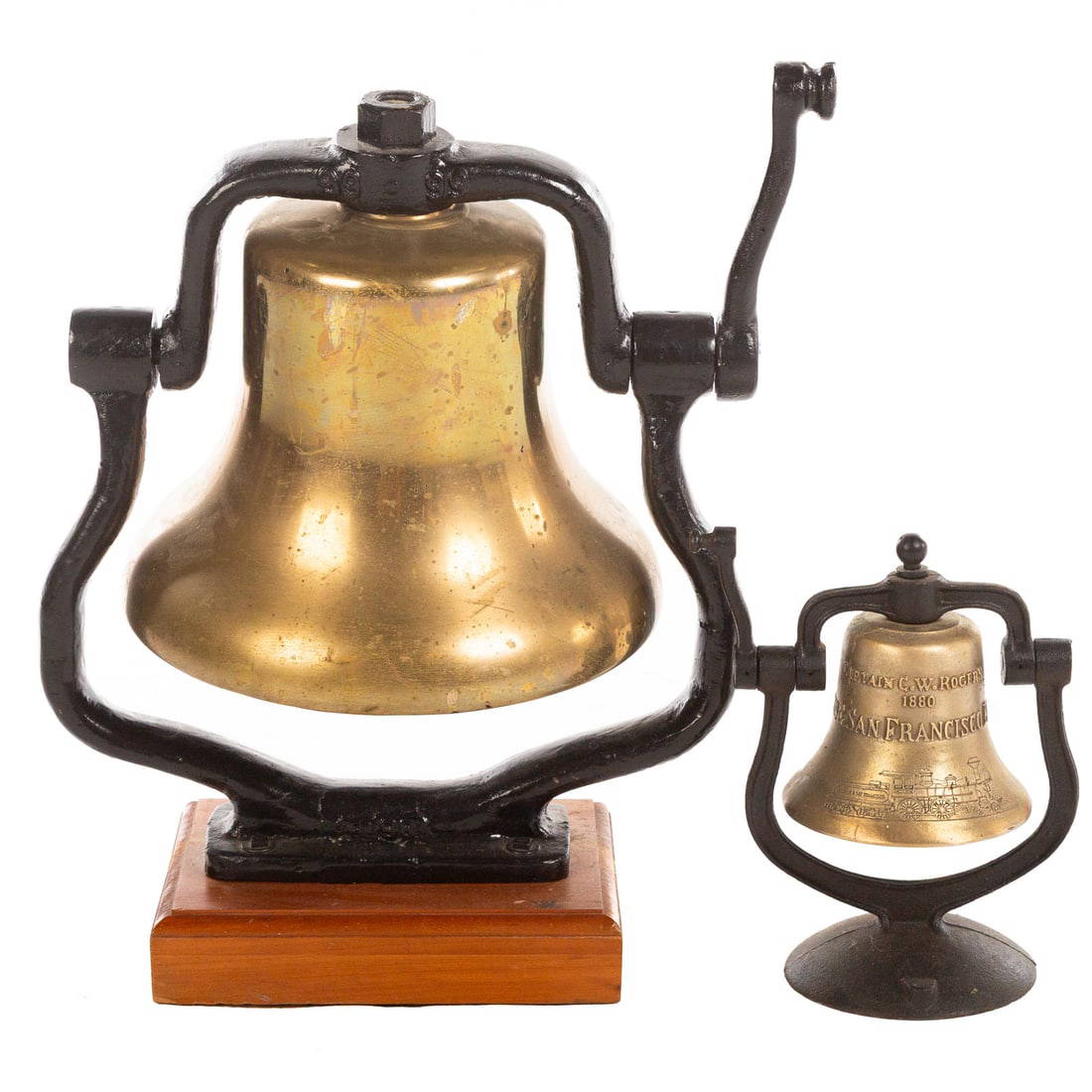 A Large Brass Train Bell & A Captain C.w. Rogers Railroad Bell Auction