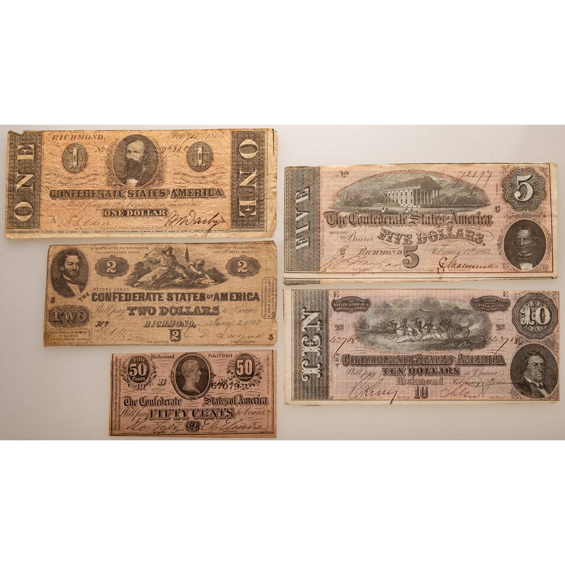 Collection Of Five Different Csa Denomination Note Auction