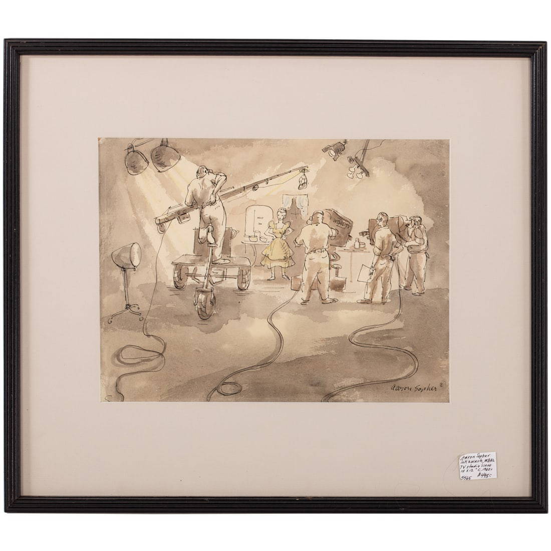 Aaron Sopher. On The Set At Wbal, Ink & Wash Auction