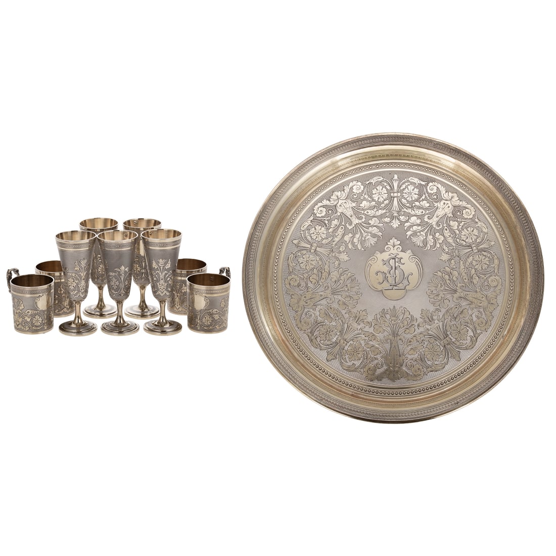 French Sterling Silver Gilt Cordial Set Auction