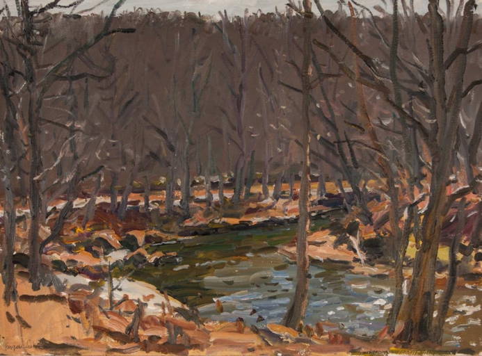 Eugene Leake. "dark Stream," Oil On Paper