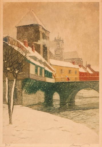 George Senseney. "gate At Moret" Color Aquatint