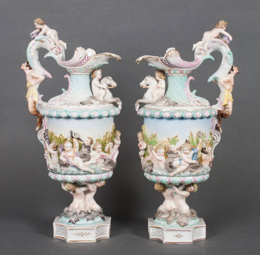 Pair Of German Porcelain Figural Ewers