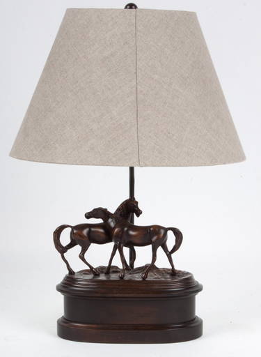 Patinated Metal Horse Figural Group Lamp