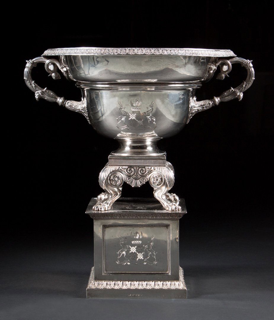 Massive Regency silver punch bowl on stand