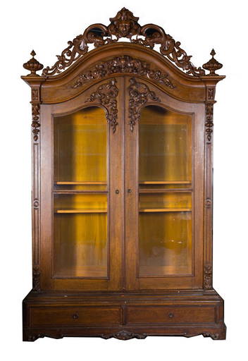 Rococo Revival Carved Oak Bookcase