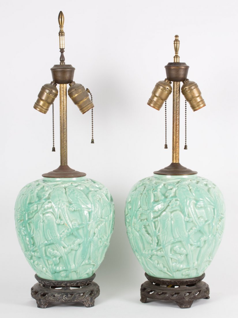 Pair of Stangl pottery "Lovebird" lamps