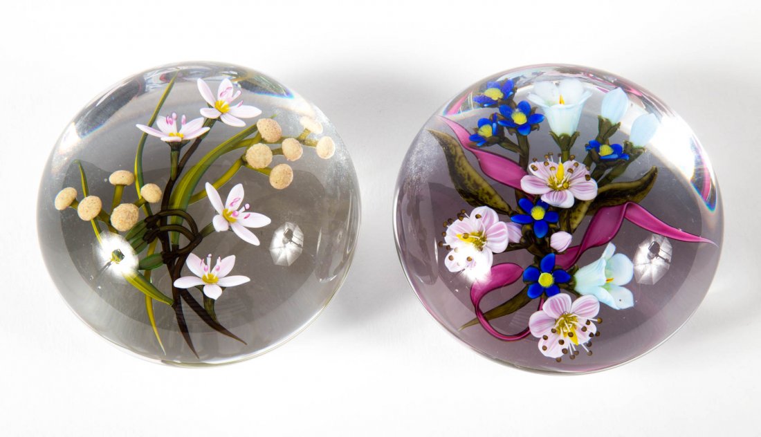 Chris Buzzini. Pair Of Glass Paperweights