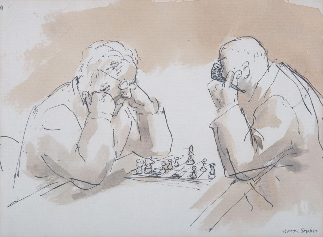 Aaron Sopher. The Chess Players, pen and ink
