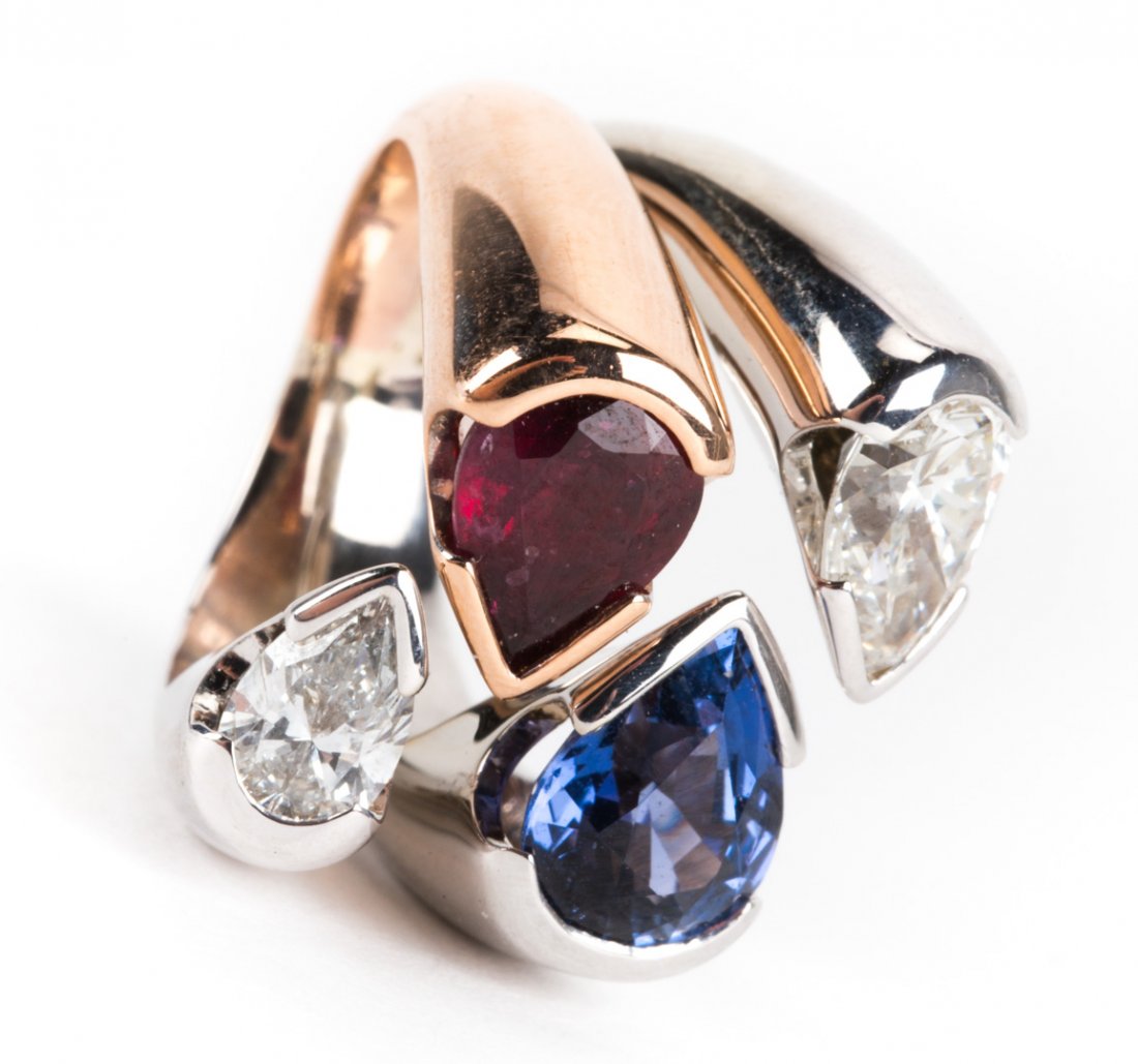 An Important Diamond, Ruby and Sapphire Ring