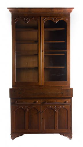 Rococo Revival Walnut Secretary Bookcase