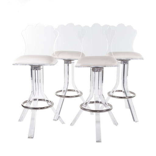 Four Lucite And Chrome Counter Stools