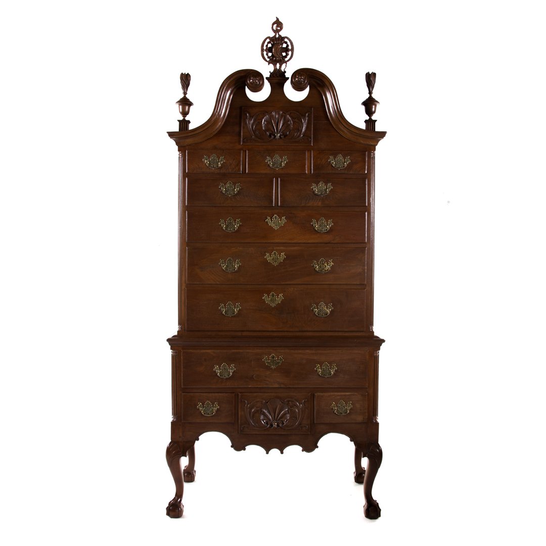 Philadelphia Chippendale carved walnut highboy
