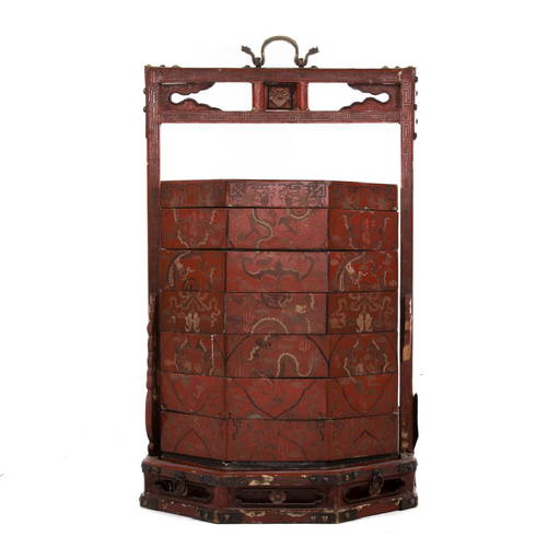 Chinese Lacquer Stacking Dowry Box