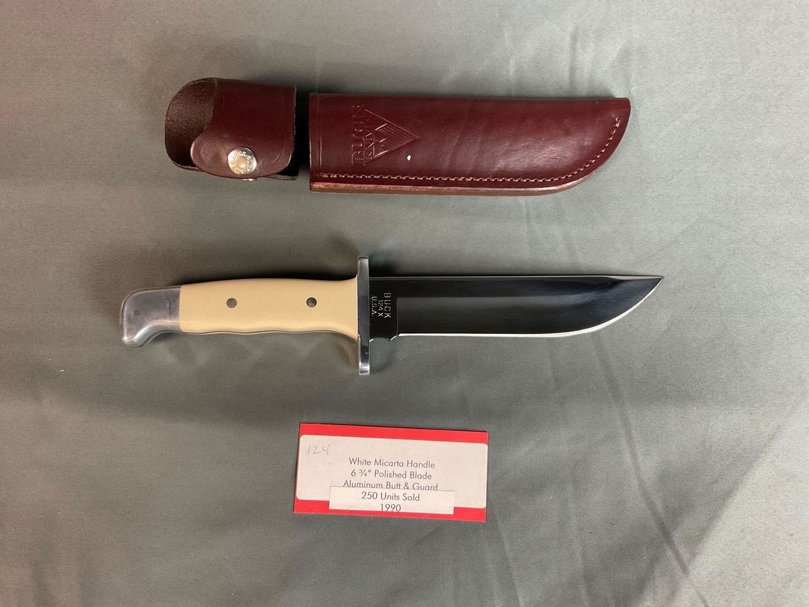 New 1990 Buck 124 Frontiersman White Micarta Handle Knife