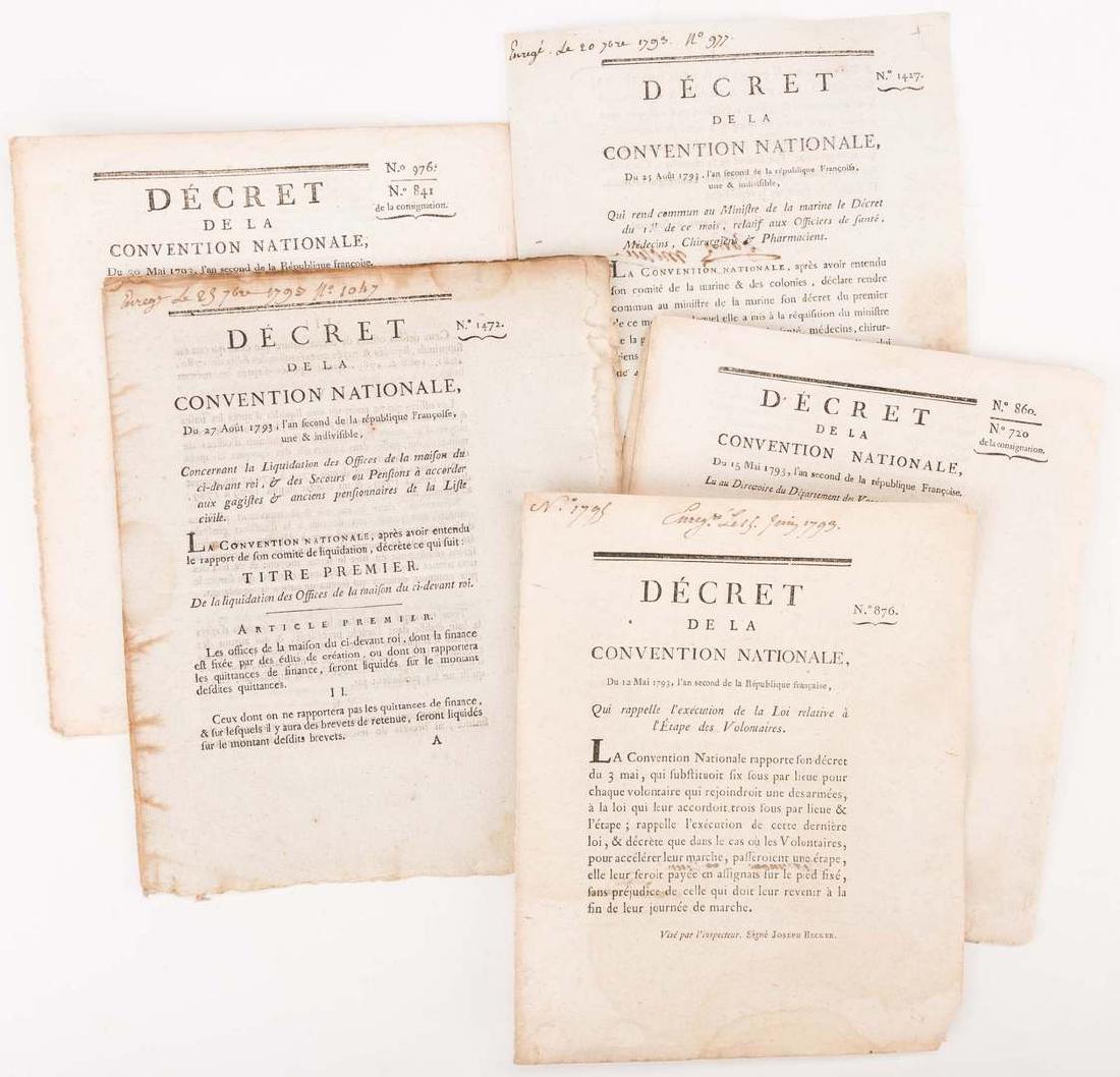 7 French Documents, inc. Revolution Era Decrees