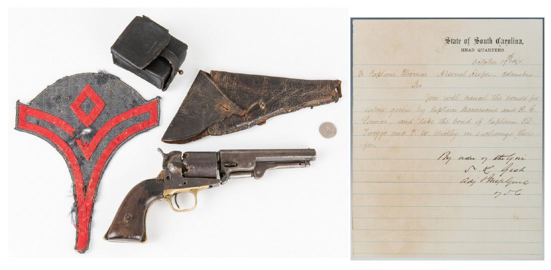 5 Confederate Items, incl. Leather Holster/Cap Box,