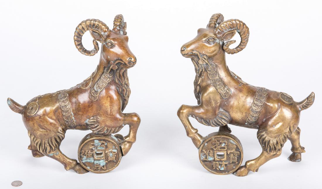 Pair Chinese Ram figures, Ming style