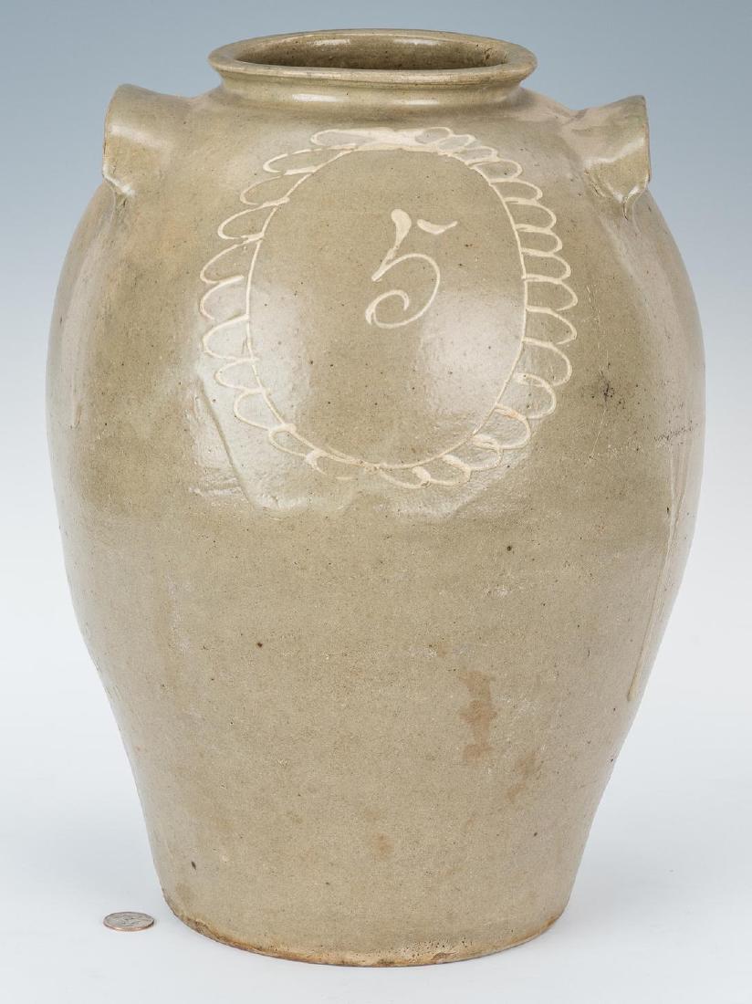 Sc Edgefield Pottery Jug W/ Slip Flower Design