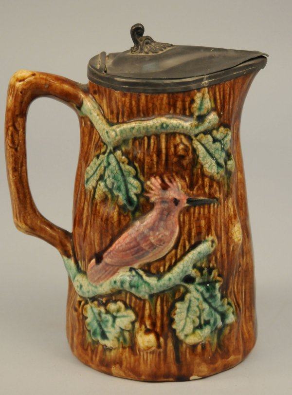 Majolica Pitcher Hummingbird & Kingfisher Design