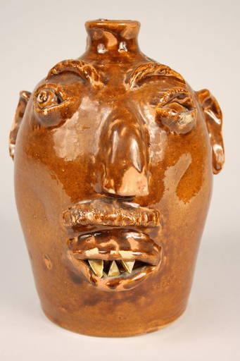 Brown Pottery Face Jug, North Carolina