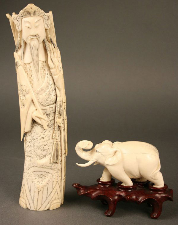 424: Chinese carved ivory tusk figure and elephant