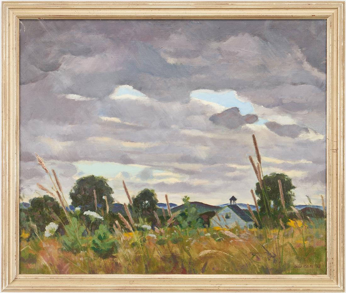 Gene Klebe O/c Landscape, Field Beneath A Stormy Sky