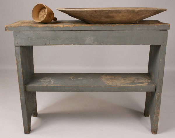 174: Primitive Painted Bucket Bench and woodenware