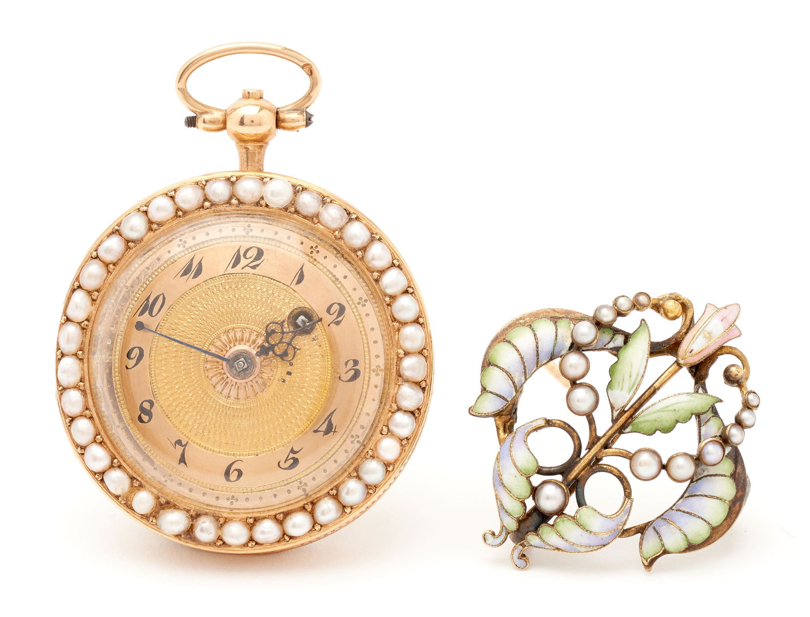 18k Avance Retard Ladies Fusee Pocket Watch W/ Pearls