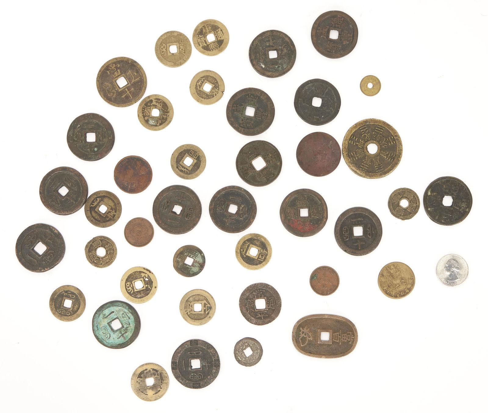40 Asian Coins, Incl. Chinese "cash"