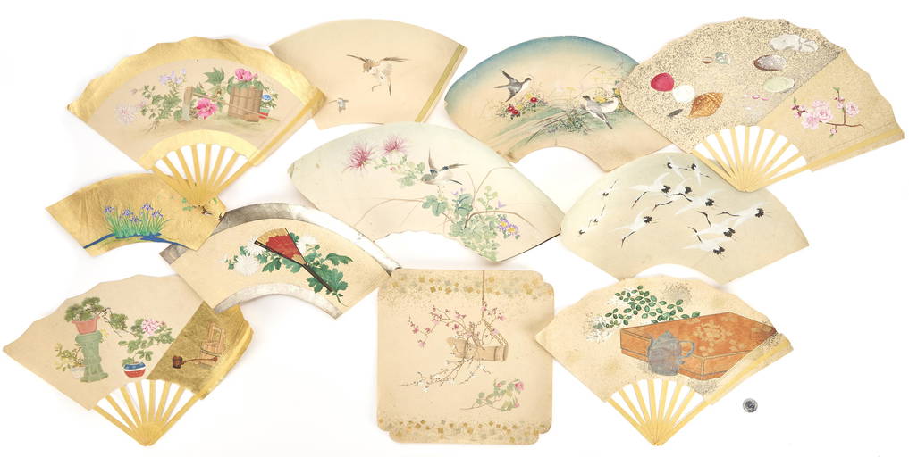 11 Japanese Fan Paintings, Sensu & Uchiwa